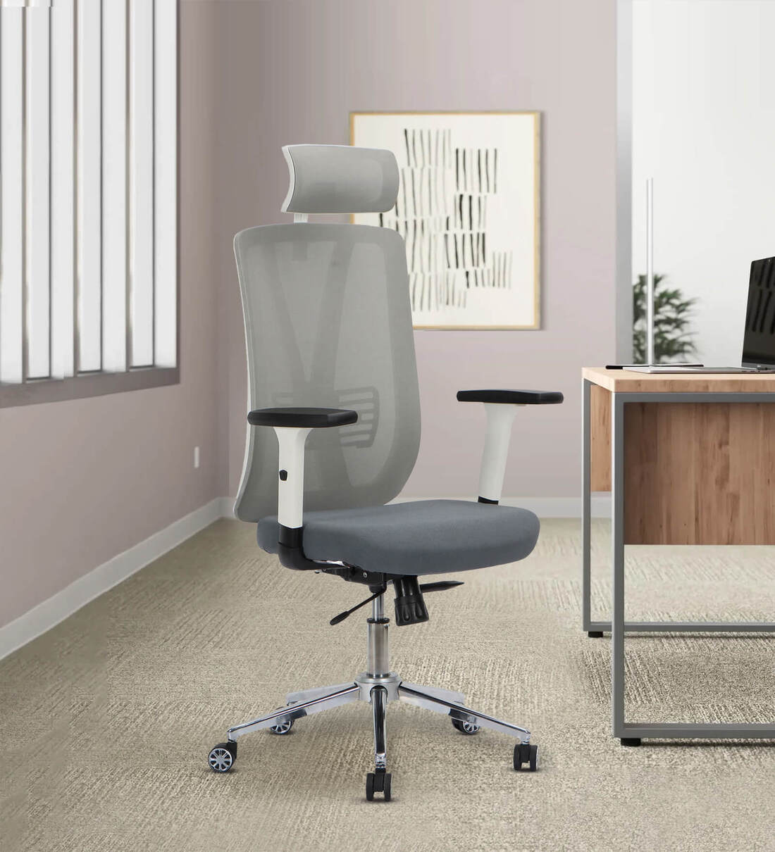 Buy Ergo Spine Breathable Mesh Ergonomic Chair In White And Grey Colour ...