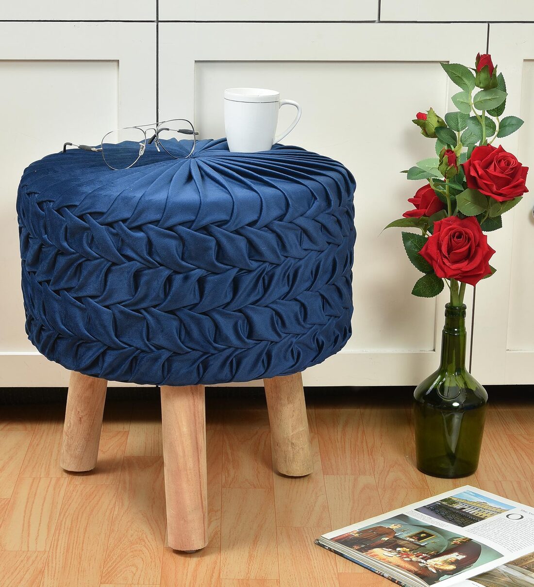 Buy Erin Fabric Seating Stool in Navy Blue Colour by Riance Creations ...
