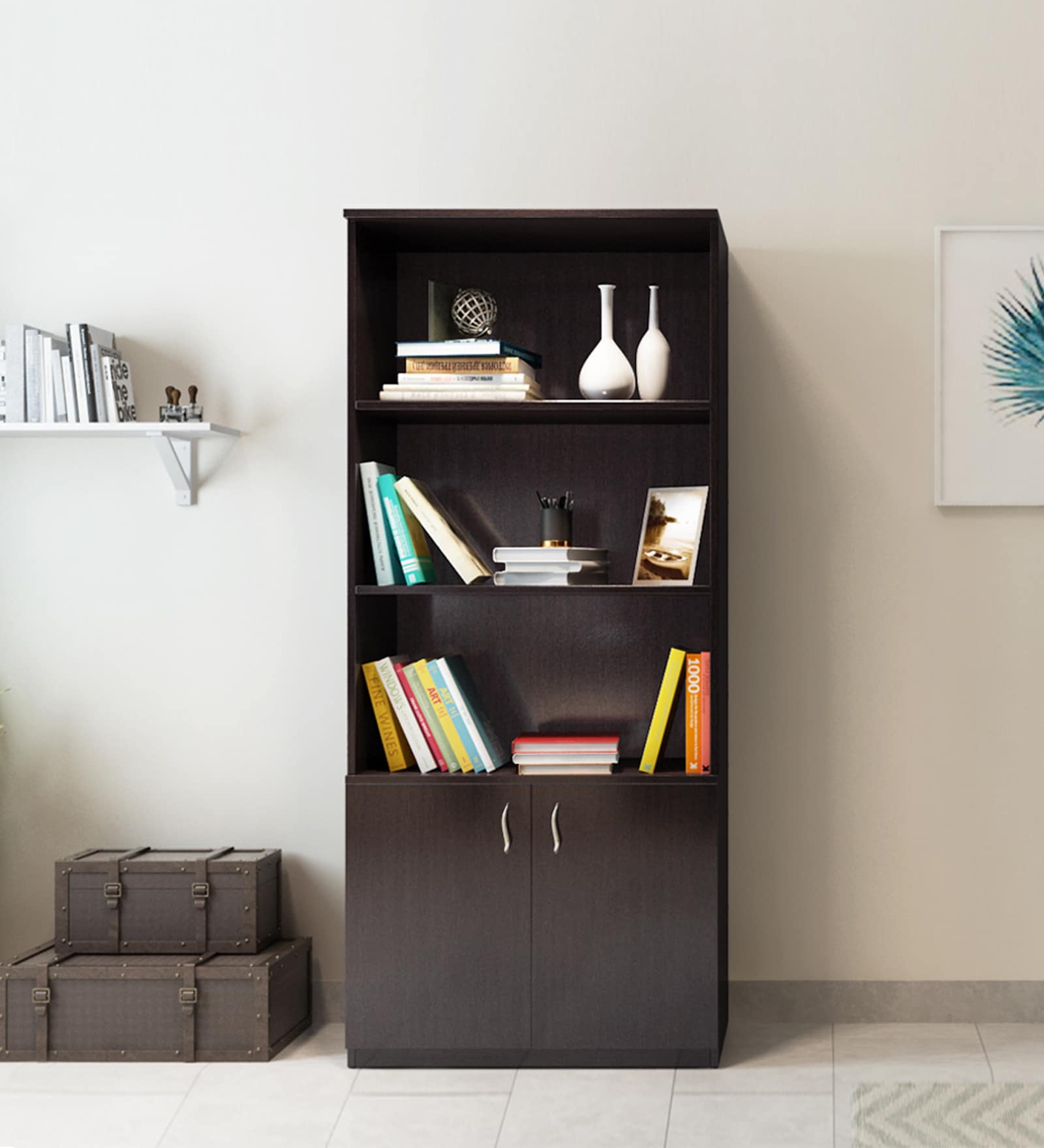 Buy Eric Bookshelf With Storage In Walnut Finish By TheFreshWood Online ...