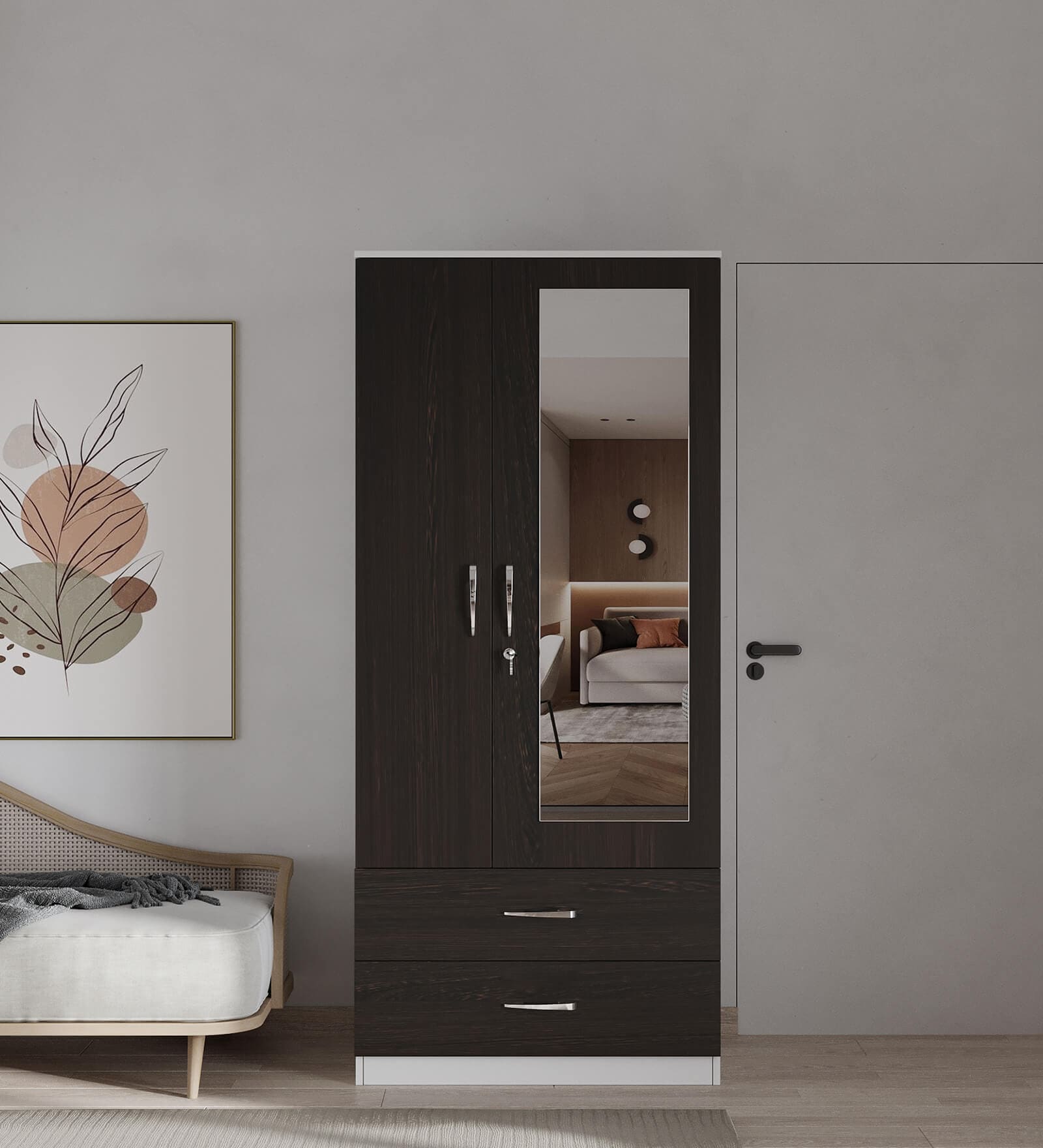 Buy Eris 2 Door Wardrobe Frosty White & Brown Flowery Wenge Finish at ...