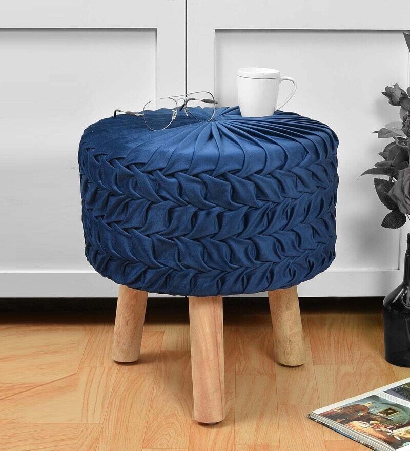 Buy Erin Fabric Seating Stool in Navy Blue Colour by Riance Creations ...