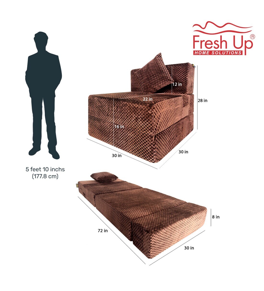 Buy Estella (72x30) 1 Seater Single Size 8 inch Sofa Cum Foldable ...