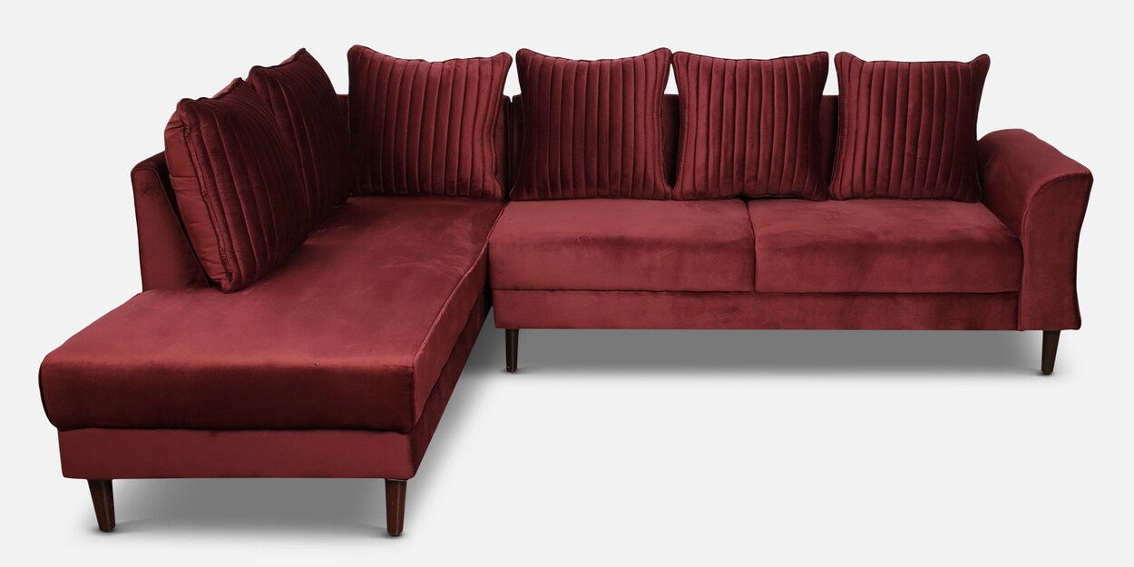 Buy Espino Velvet RHS Sectional Sofa In Wine Red Colour By Casacraft ...