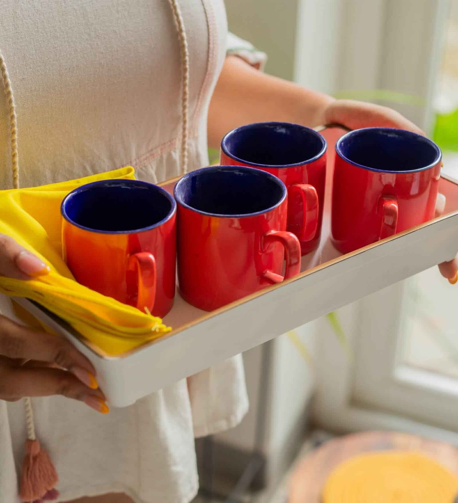 Buy Espresso Ceramic Cup Set Of 4 Rust And Navy Blue at 41% OFF by ...