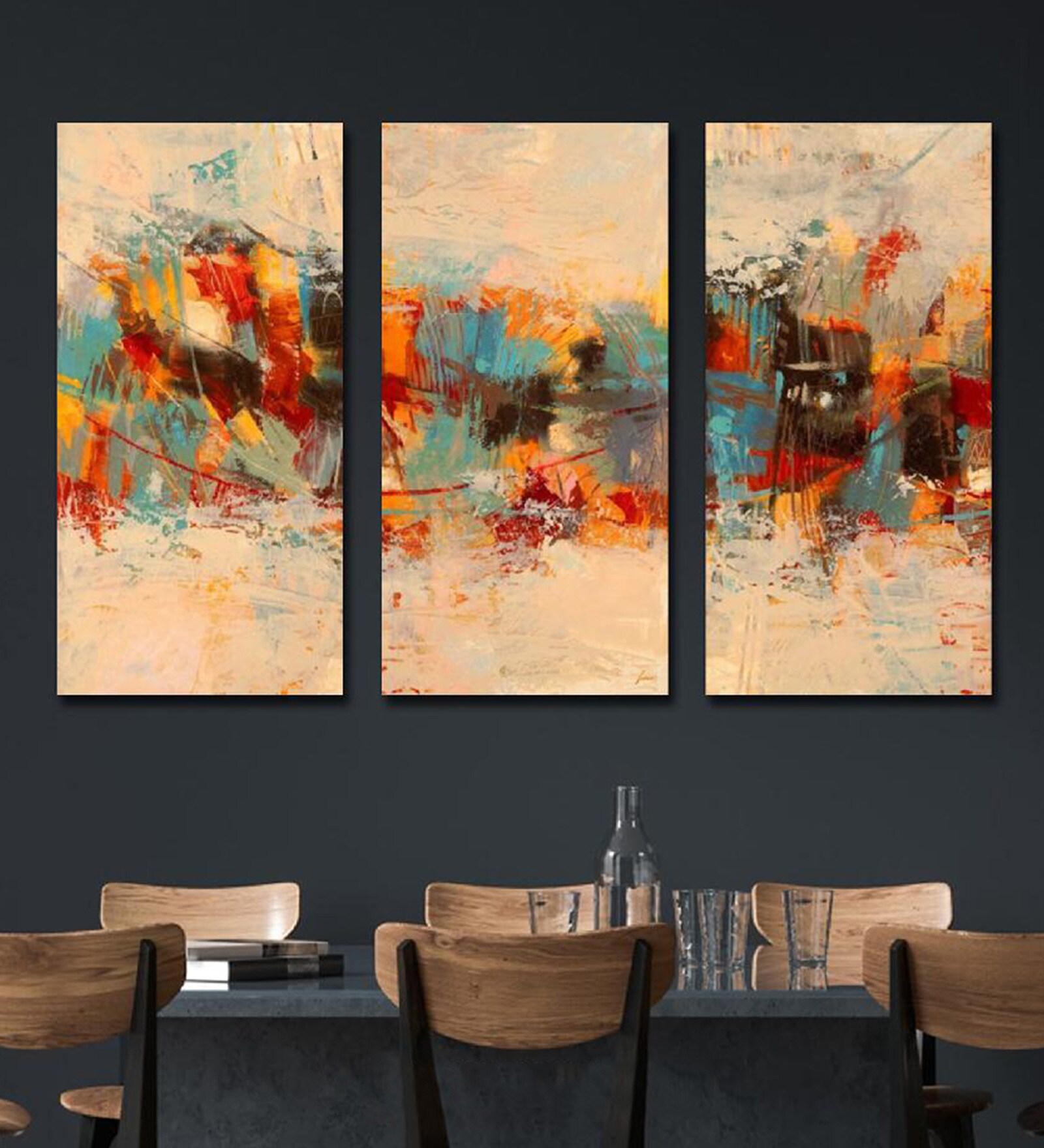 Buy Estate Multicolor Canvas Unframed Abstract Art Panel Set of 3 at 12 ...