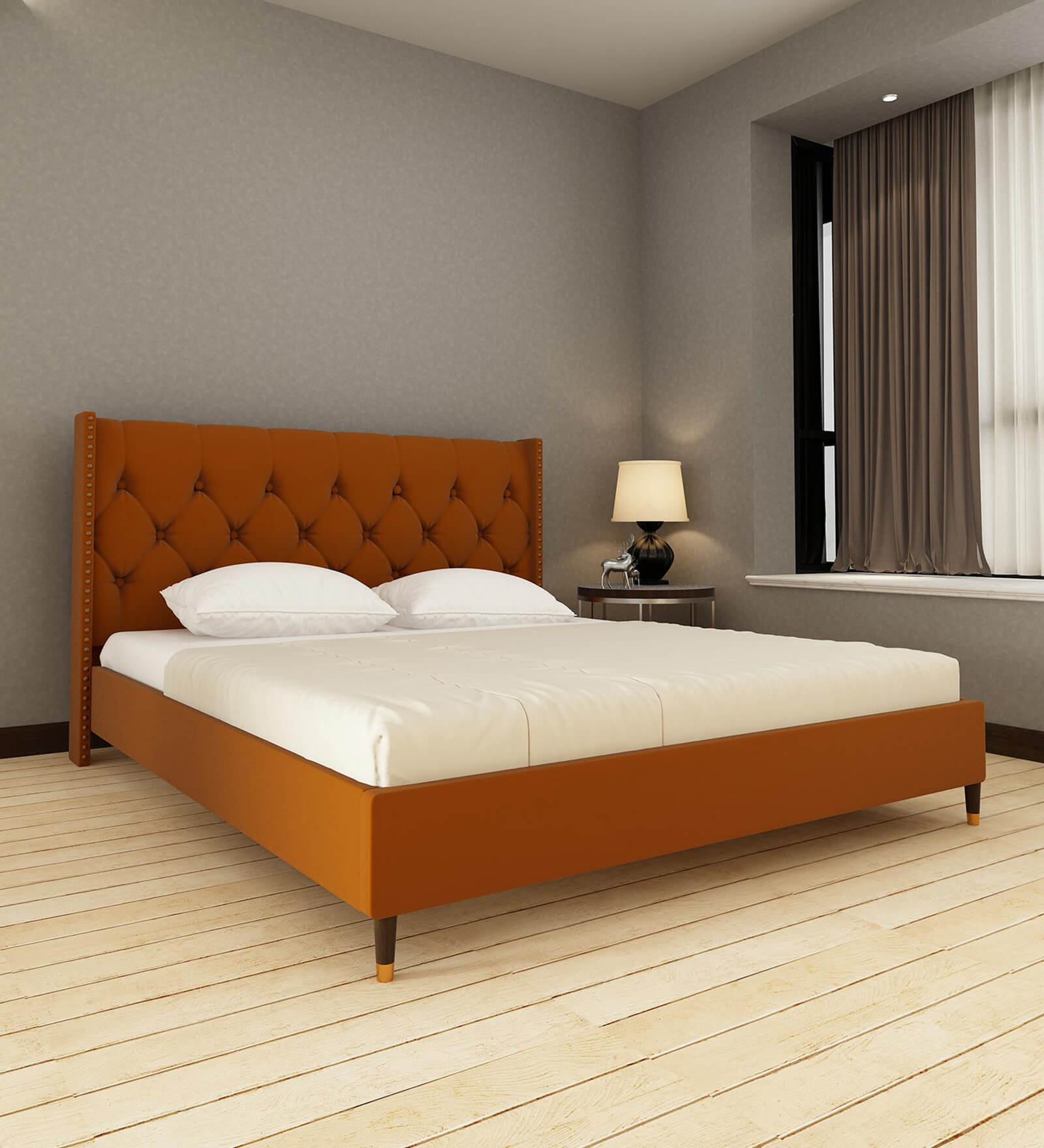 Buy Estrella Upholstered King Size Bed In Rust Colour at 2% OFF by ...