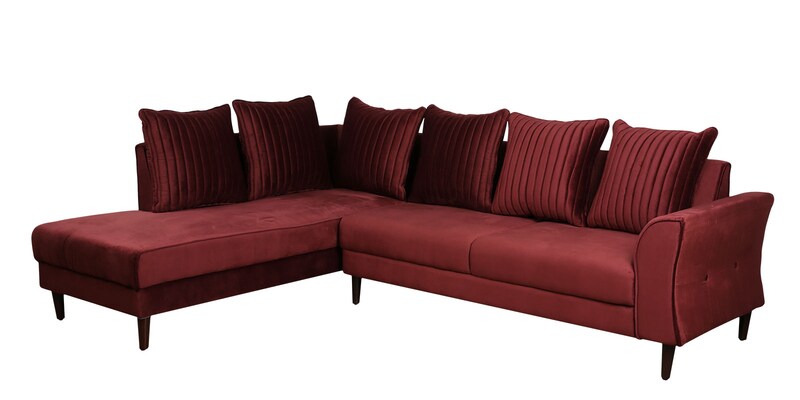 Buy Espino Velvet RHS Sectional Sofa In Wine Red Colour By Casacraft ...