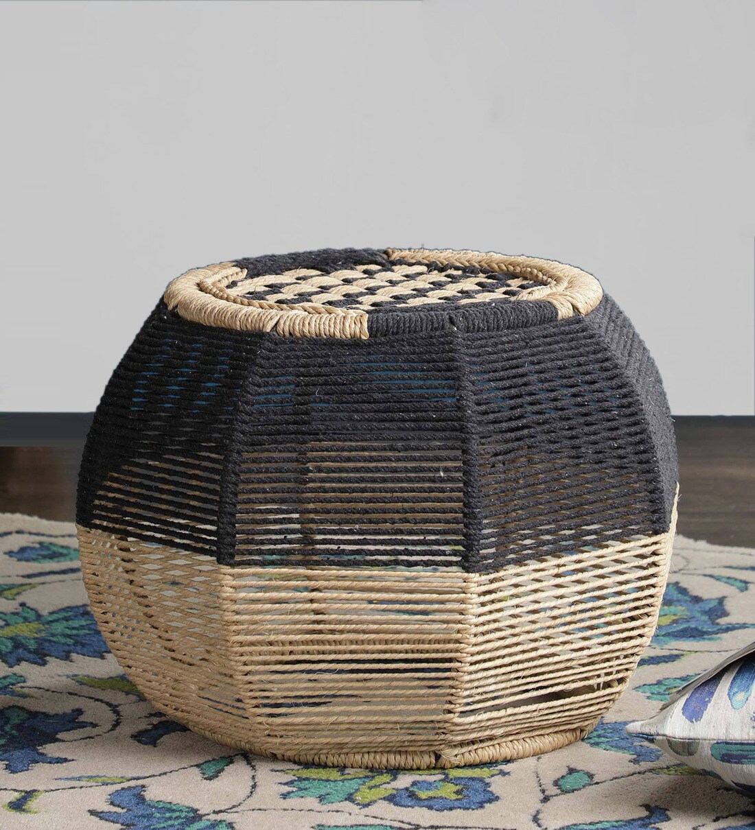 Buy Ethnic Hand Crafted Dumroo Cane Stool in Beige & Black Colour at 19 ...