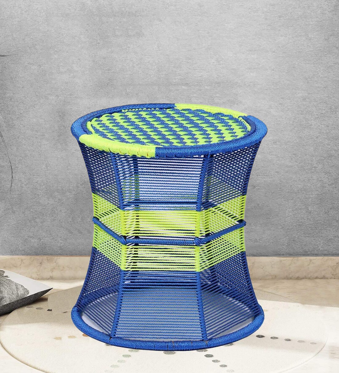 Buy Ethnic Hand Crafted Muddha Cane Stool in Multi Colour Cane Stool at ...