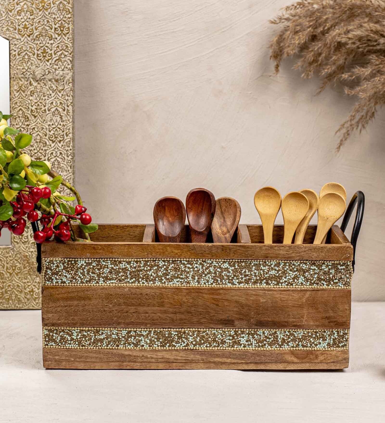 Buy Ethic Brown & White Acacia Wood Desk Caddy by the 7th Dekor at 10% ...