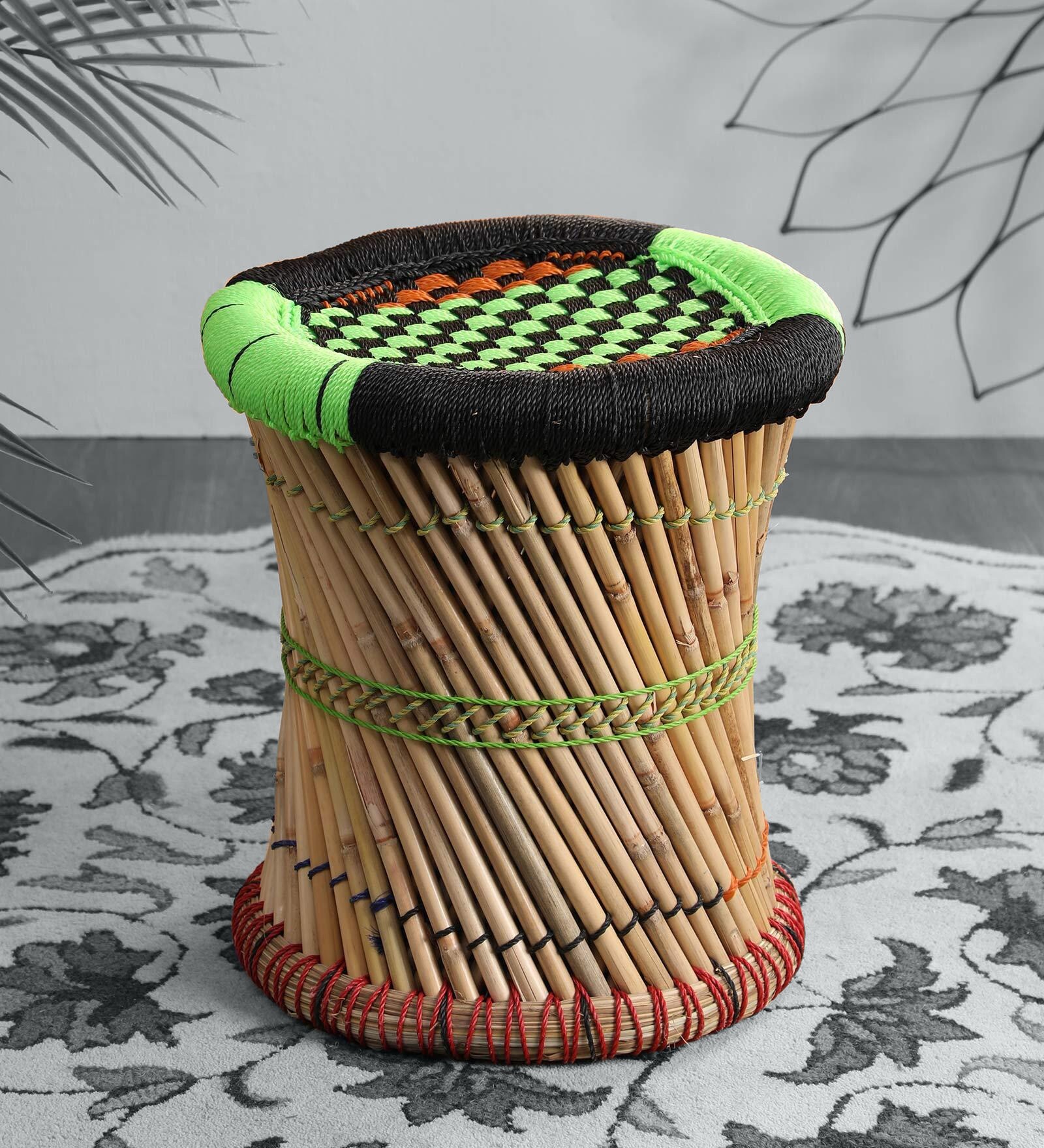 Buy Ethnic Wicker Seating Stool in Black & Natural Finish at 35% OFF by ...