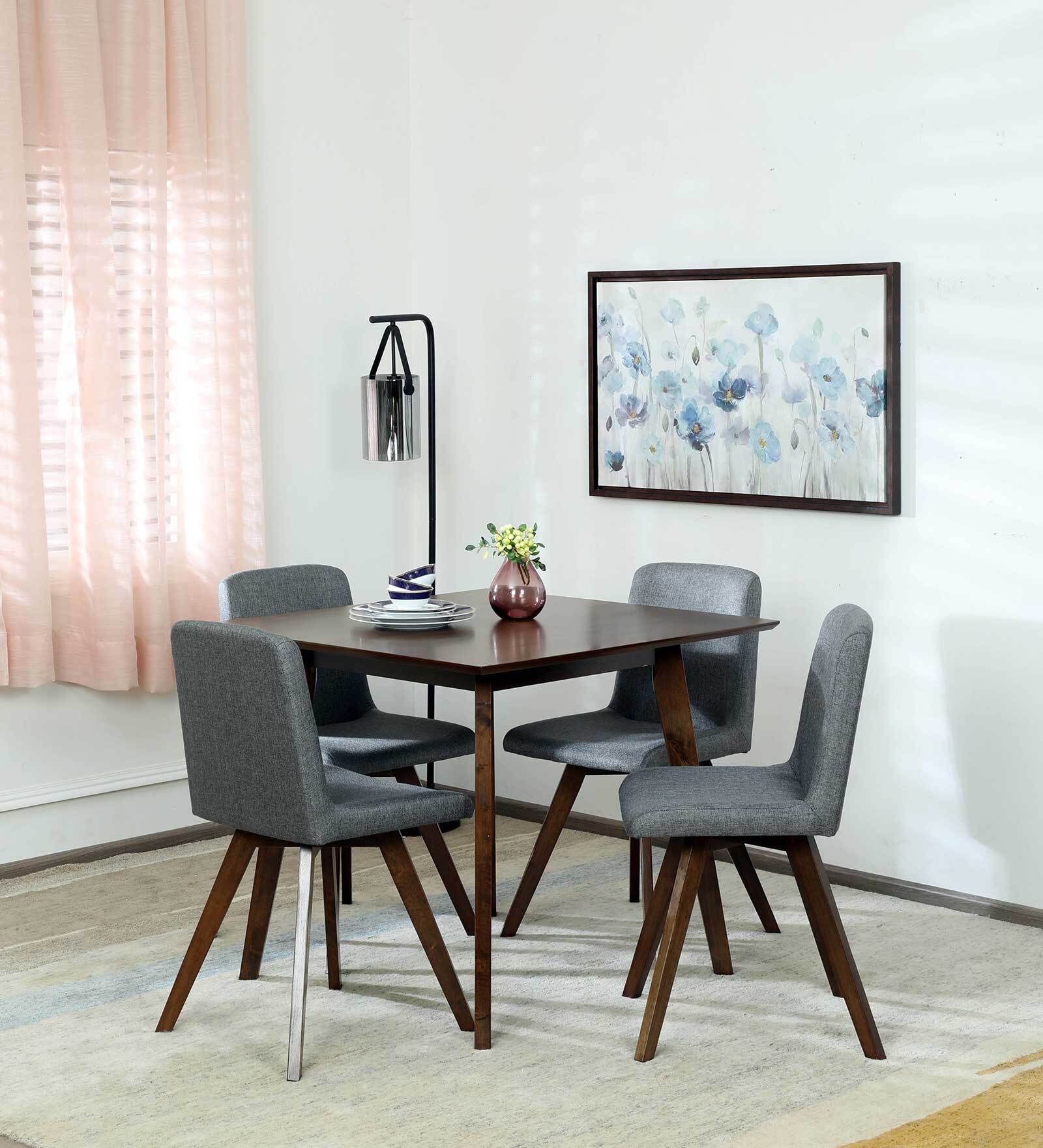 Buy Etsuko Solid Wood 4 Seater Dining Set in Walnut & Grey Finish at 6% ...