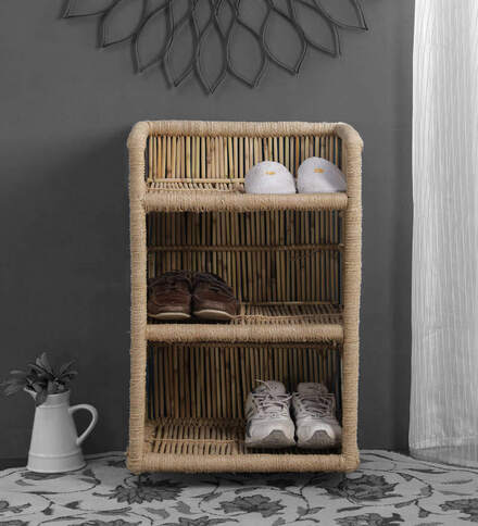 Buy Ethnic 3 Tier Cane Open Shoe Rack in Beige Finish Online - Open ...