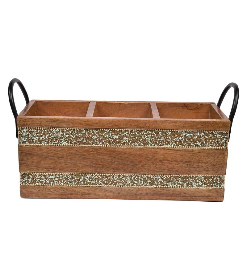 Buy Ethic Brown & White Acacia Wood Desk Caddy by the 7th Dekor Online ...