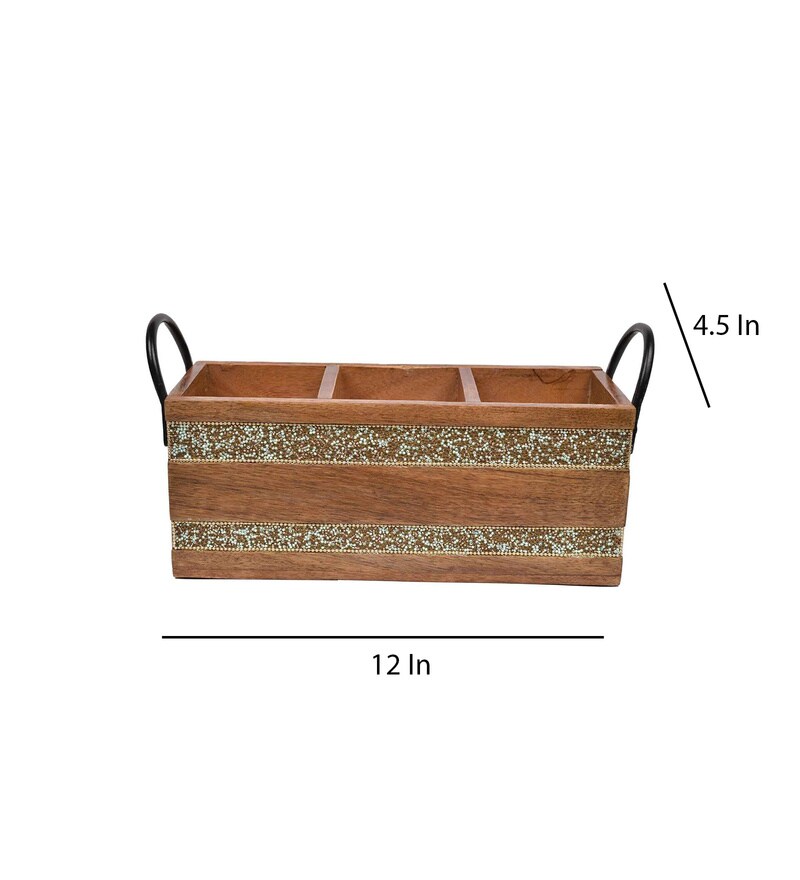 Buy Ethic Brown & White Acacia Wood Desk Caddy by the 7th Dekor Online ...