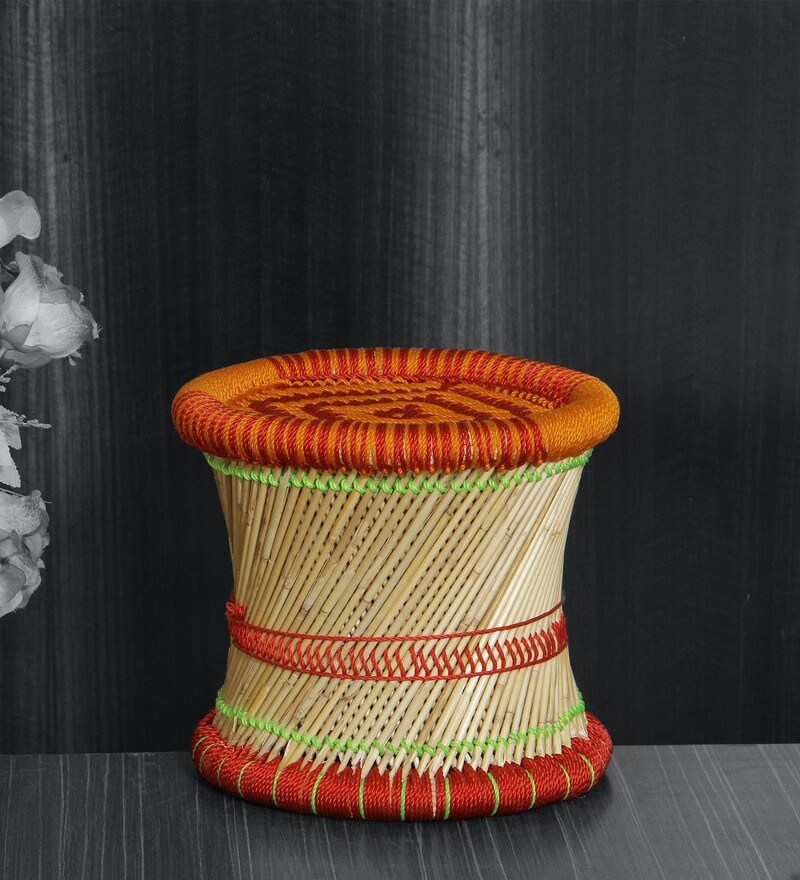 Buy Ethnic Wicker Foot Stool in Orange and Natural Finish Online - Foot ...