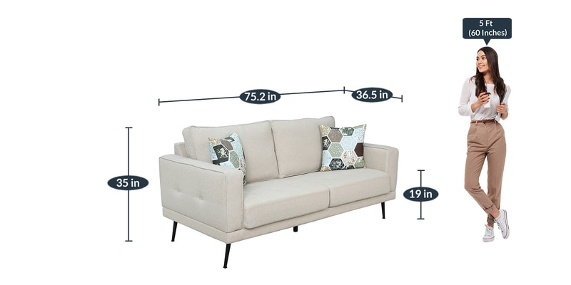 Buy Eugene Fabric 3 Seater Sofa In Beige Colour By Casacraft Online - Mid-Century Modern Sofa ...