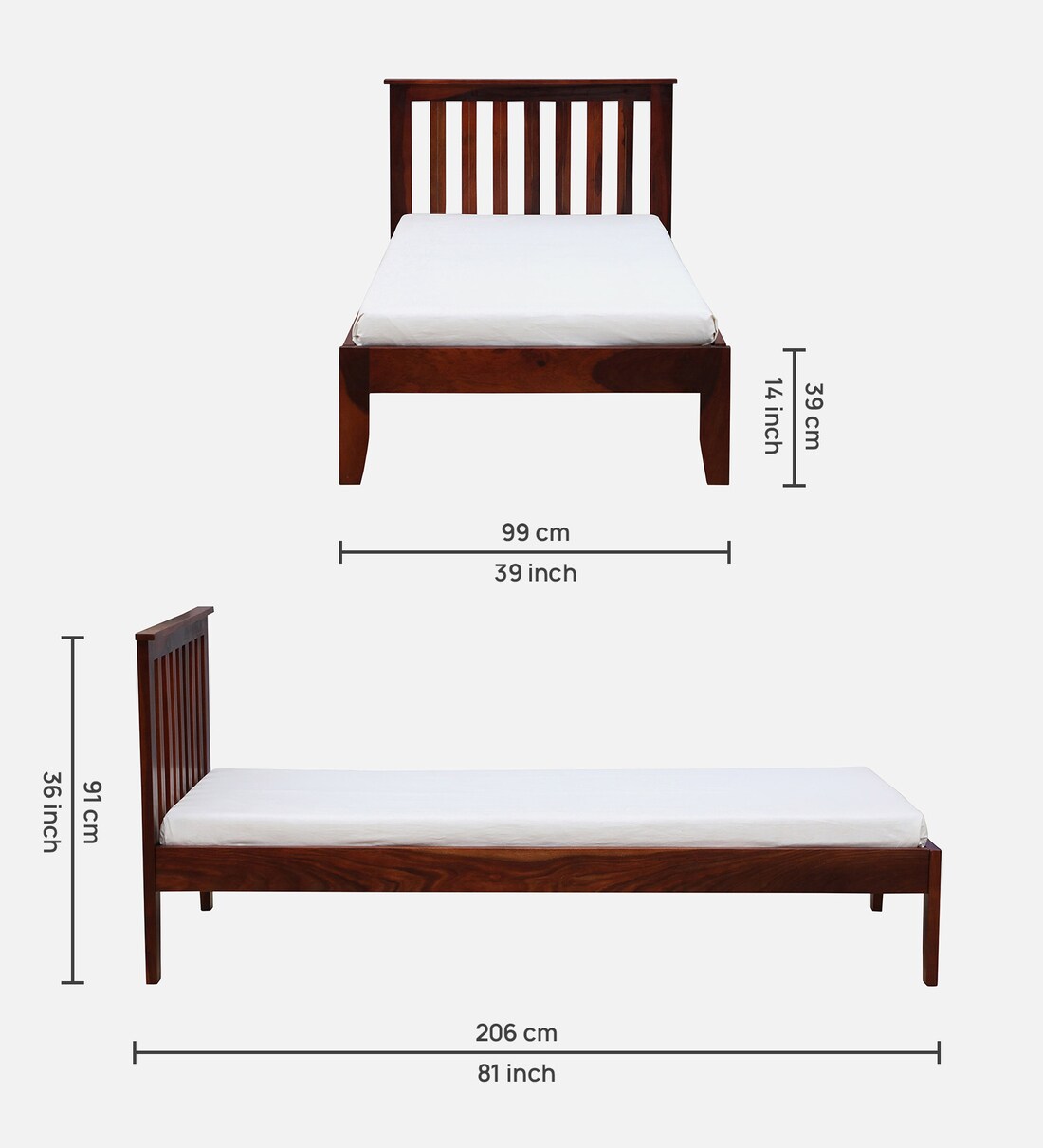 Buy Eva Sheesham Wood Single Bed In Honey Oak Finish By Woodsworth ...