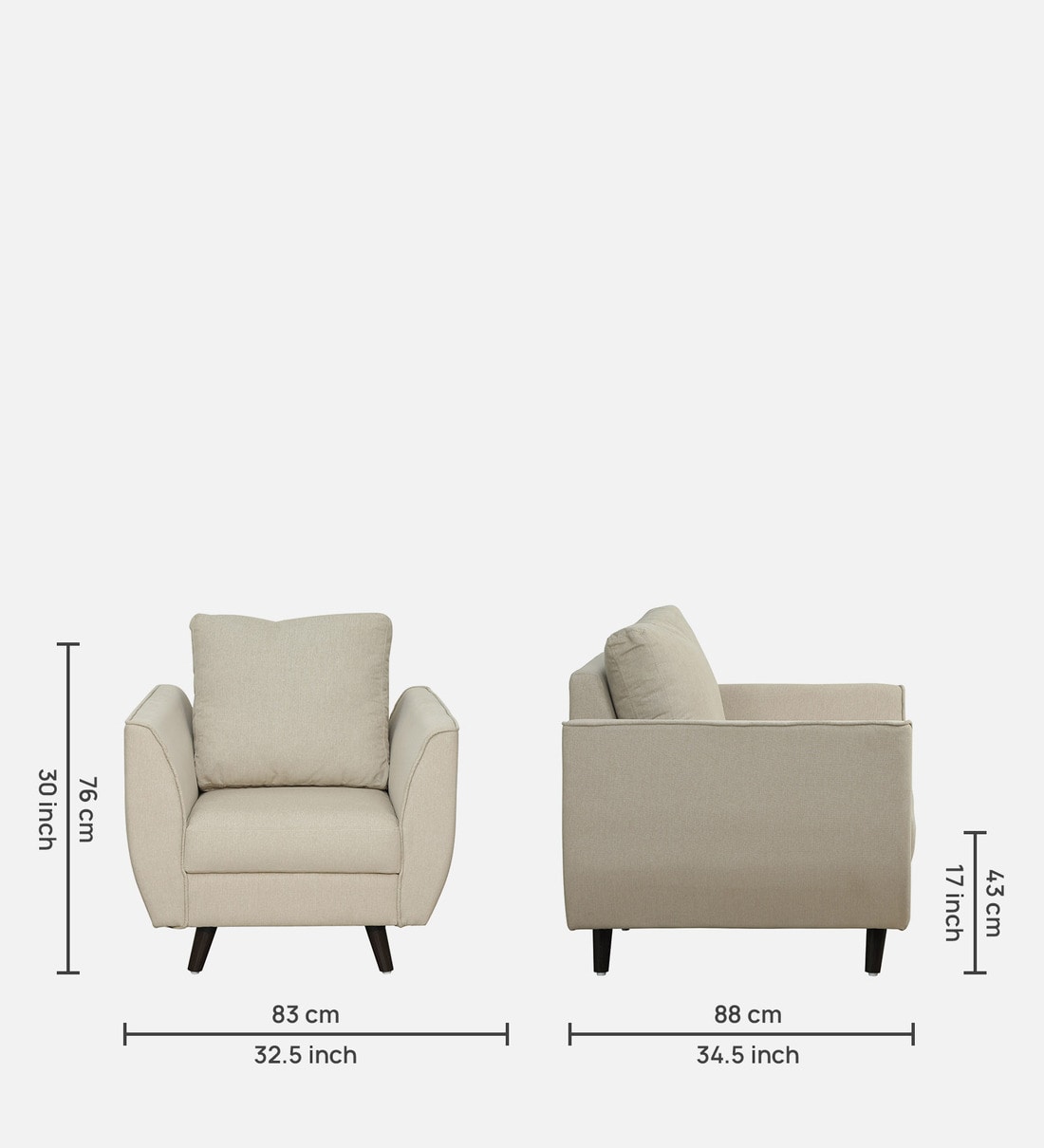 Buy Azor Fabric 1 Seater Sofa In Beige Colour By Casacraft Online