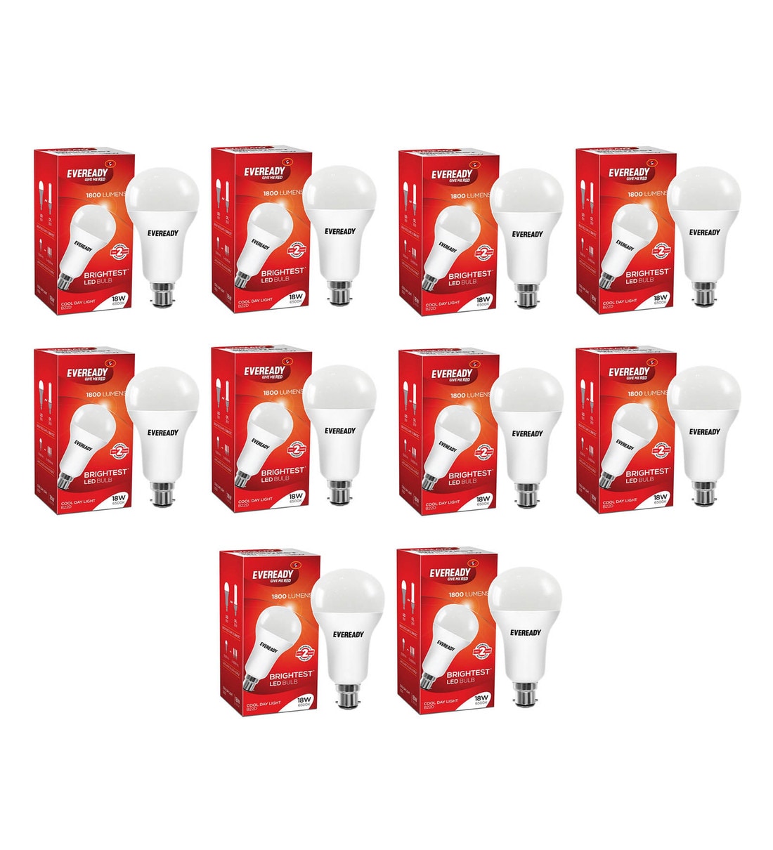 Buy Eveready 18 Watt Led Bulb Combos - Pack of 10 Online - Hot Priced ...