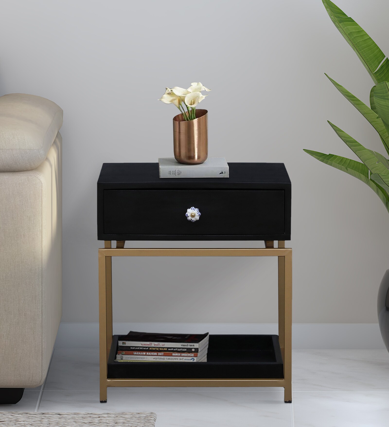 Buy Eve Solid Wood End Table In Black & Golden Finish at 34% OFF by ...