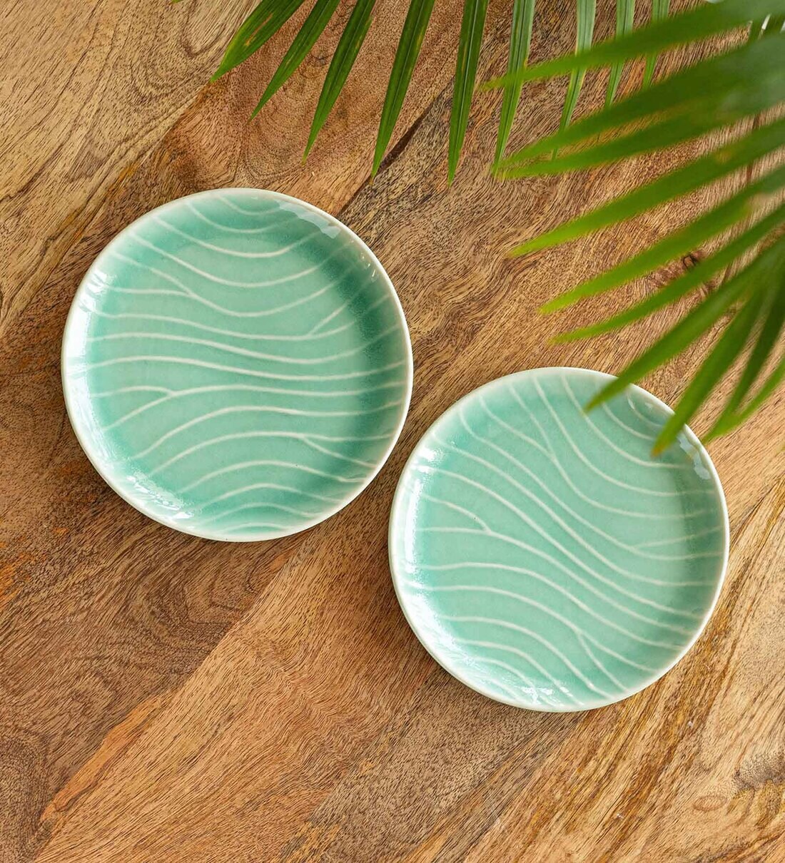 Buy Caribbean Green Hand Glazed Ceramic (Set of 2) Quarter Plate at 37% ...