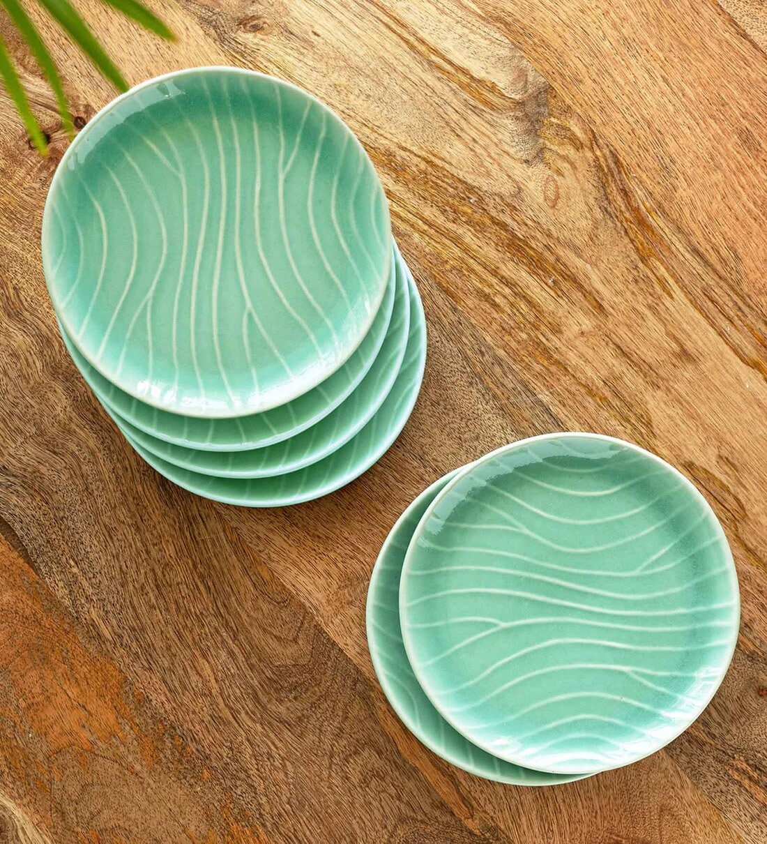 Buy Caribbean Green Hand Glazed Ceramic (Set of 6) Quarter Plate at 37% ...