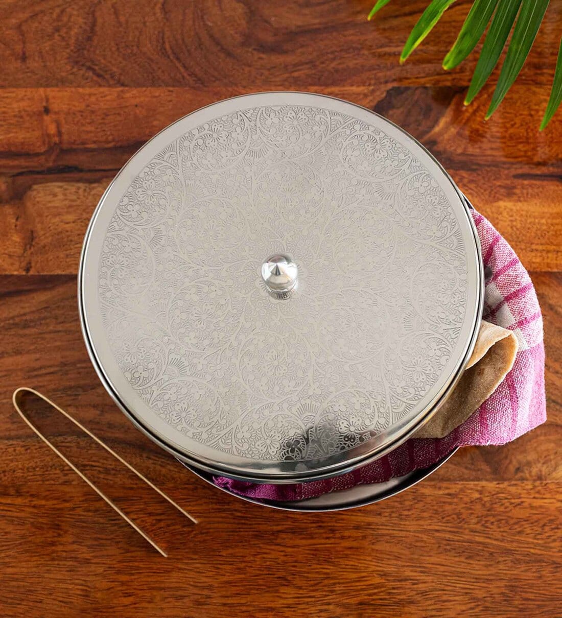 Buy Silver Floral Hand-Etched Stainless Steel 1140ml 1 Chapati Box With ...