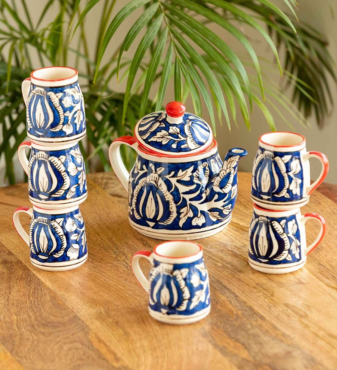 Buy Mughal Heritage Hand-Painted Ceramic 6 Pcs Tea Cups With Kettle at 48% OFF by ExclusiveLane ...