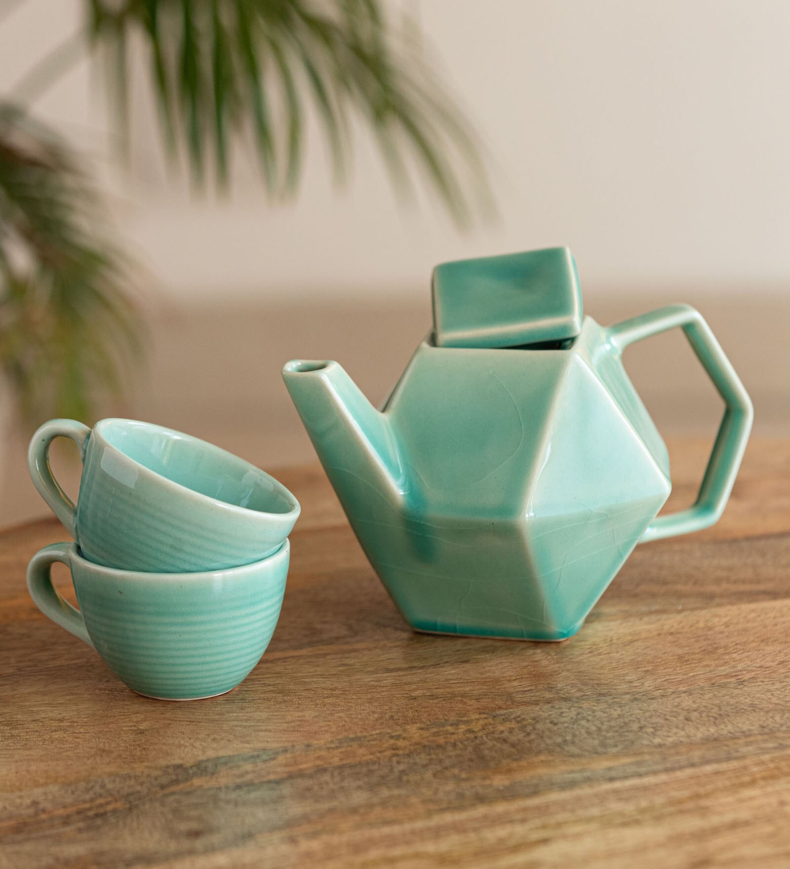 Buy Caribbean Green Handcrafted Ceramic 840ml 1 Kettle With 2 Cups at 45% OFF by ExclusiveLane ...