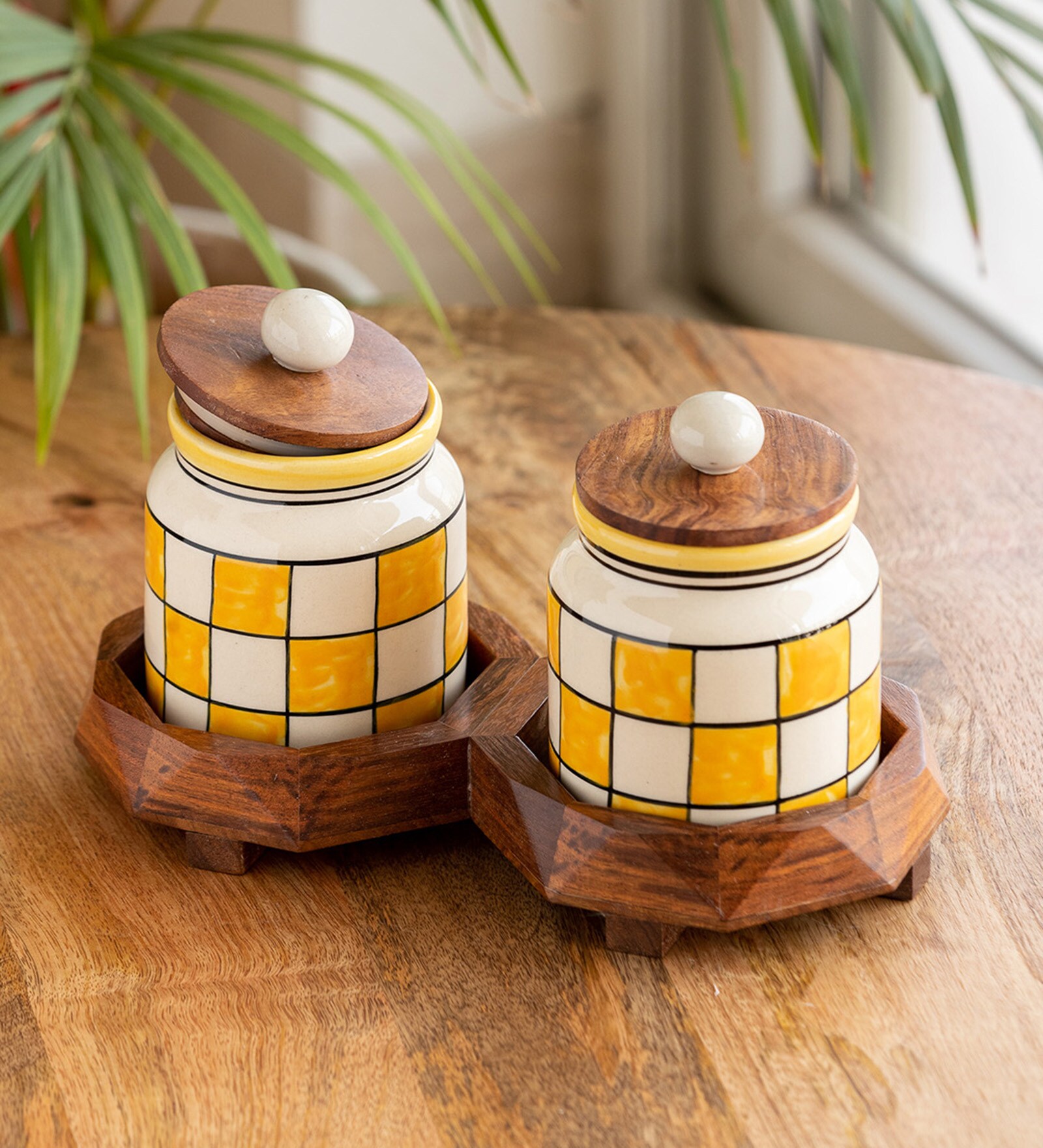 Buy Shatranj Checkered Hand-Painted Ceramic Storage Jars & Containers ...
