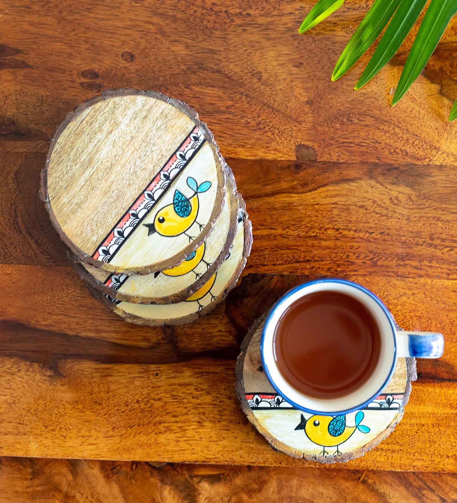 Buy Yellow Sparrows Decorative Coasters In Mango Wood at 35% OFF by ...
