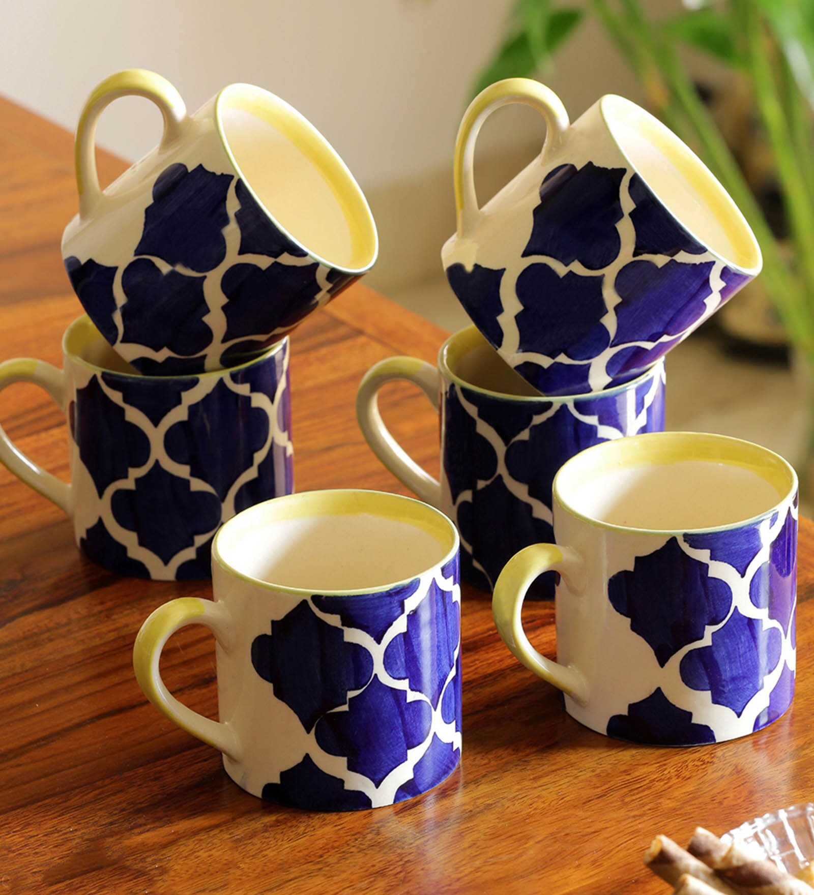 Buy 200 ML Blue Ceramic Cups Set of 6 by ExclusiveLane Online - Tea Cup ...