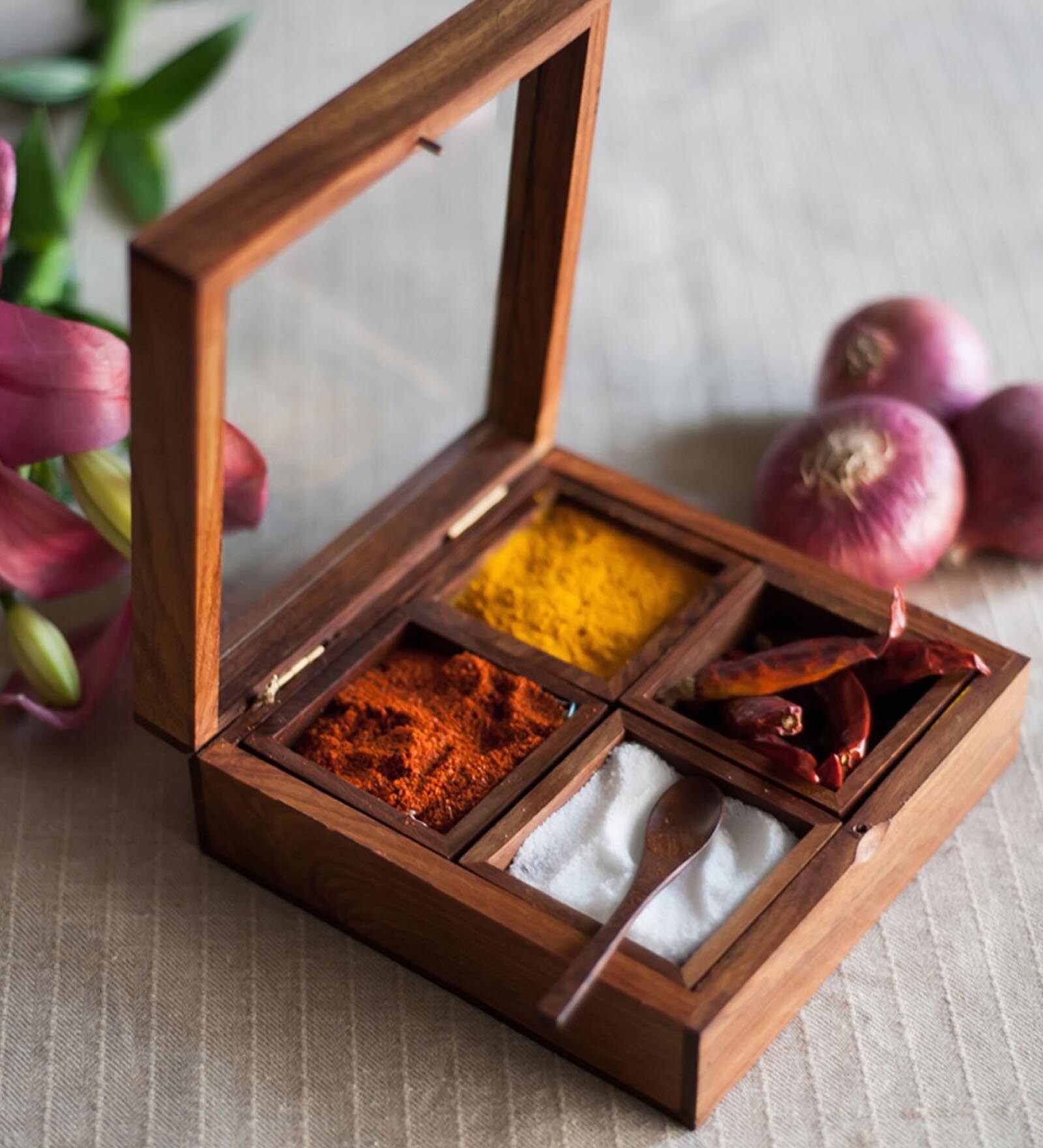 Buy ExclusiveLane Sheesham Wood Spice Box with Container & Spoon Online ...