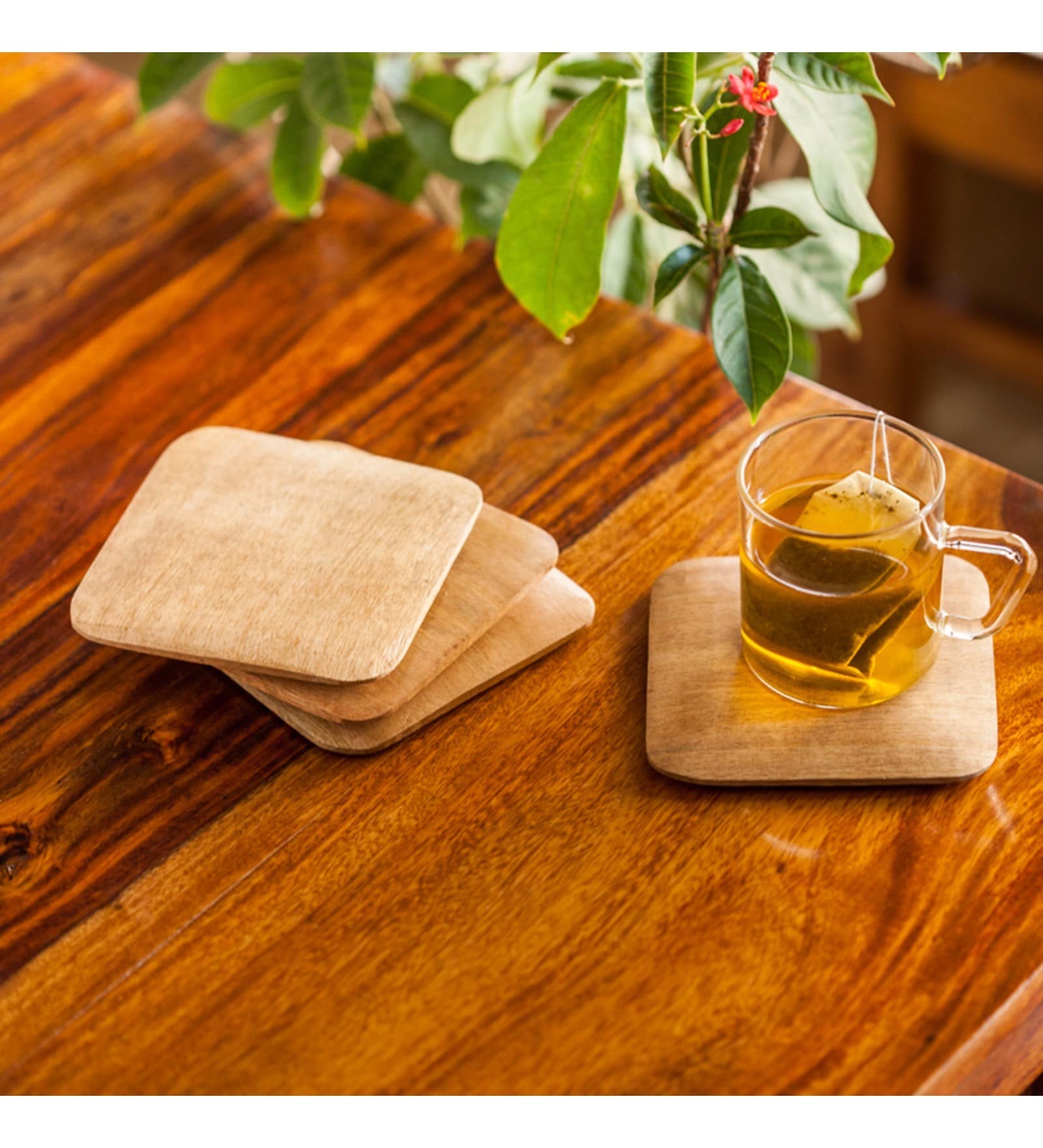 Buy Exclusivelane Square Tapered Brown Wood Coasters - Set of 4 Online ...