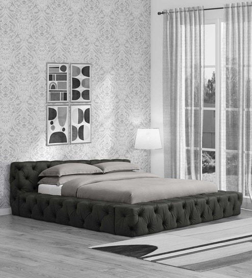 Buy Exquisite Fabric Upholstered King Size Bed in Dark Grey Colour ...