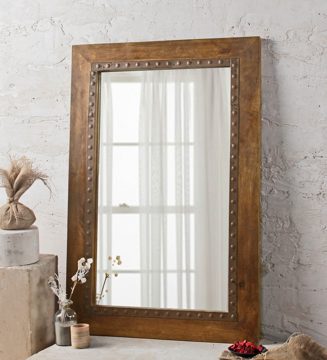 Buy Mango Wood Rectangle Wall Mirror in Brown colour by Fabuliv at 27% ...