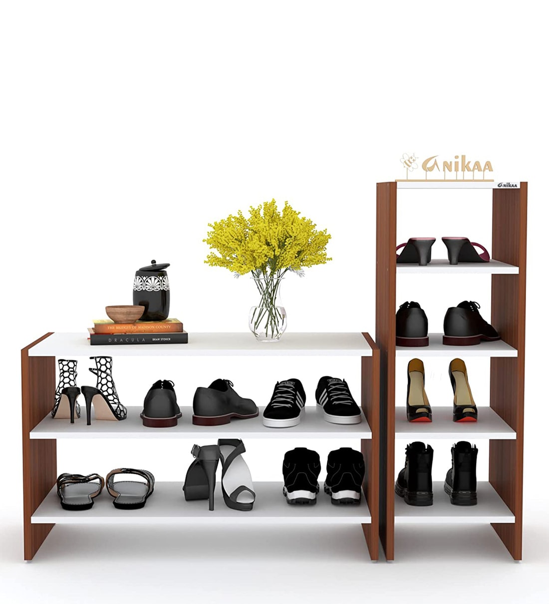 Buy Falter Open Shoe Rack in Walnut & White Finish Online - Open Shoe ...