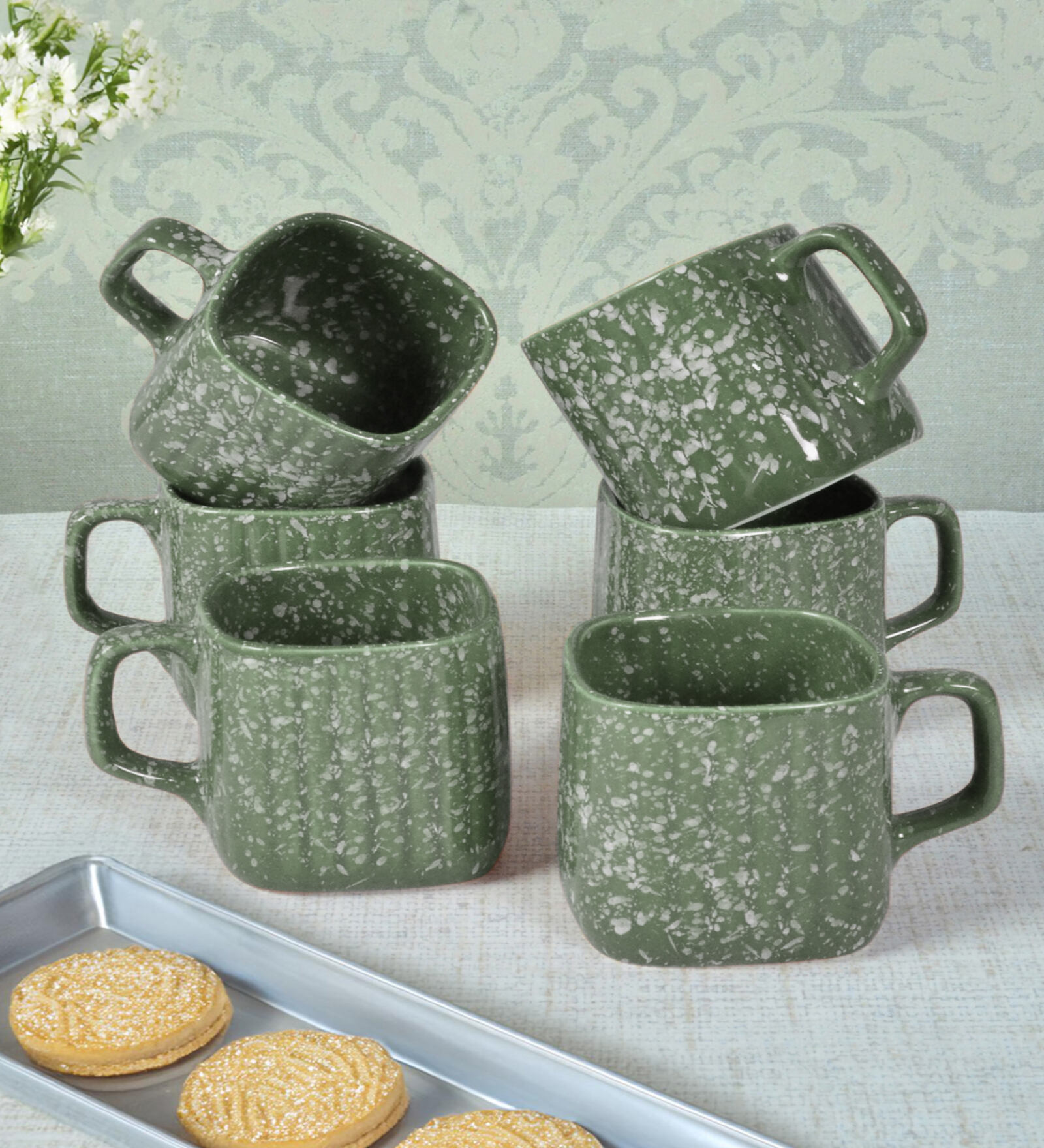 Buy Green Square Ceramic 200 ml Handcrafted (Set of 6 ) Tea Cups at 59% ...