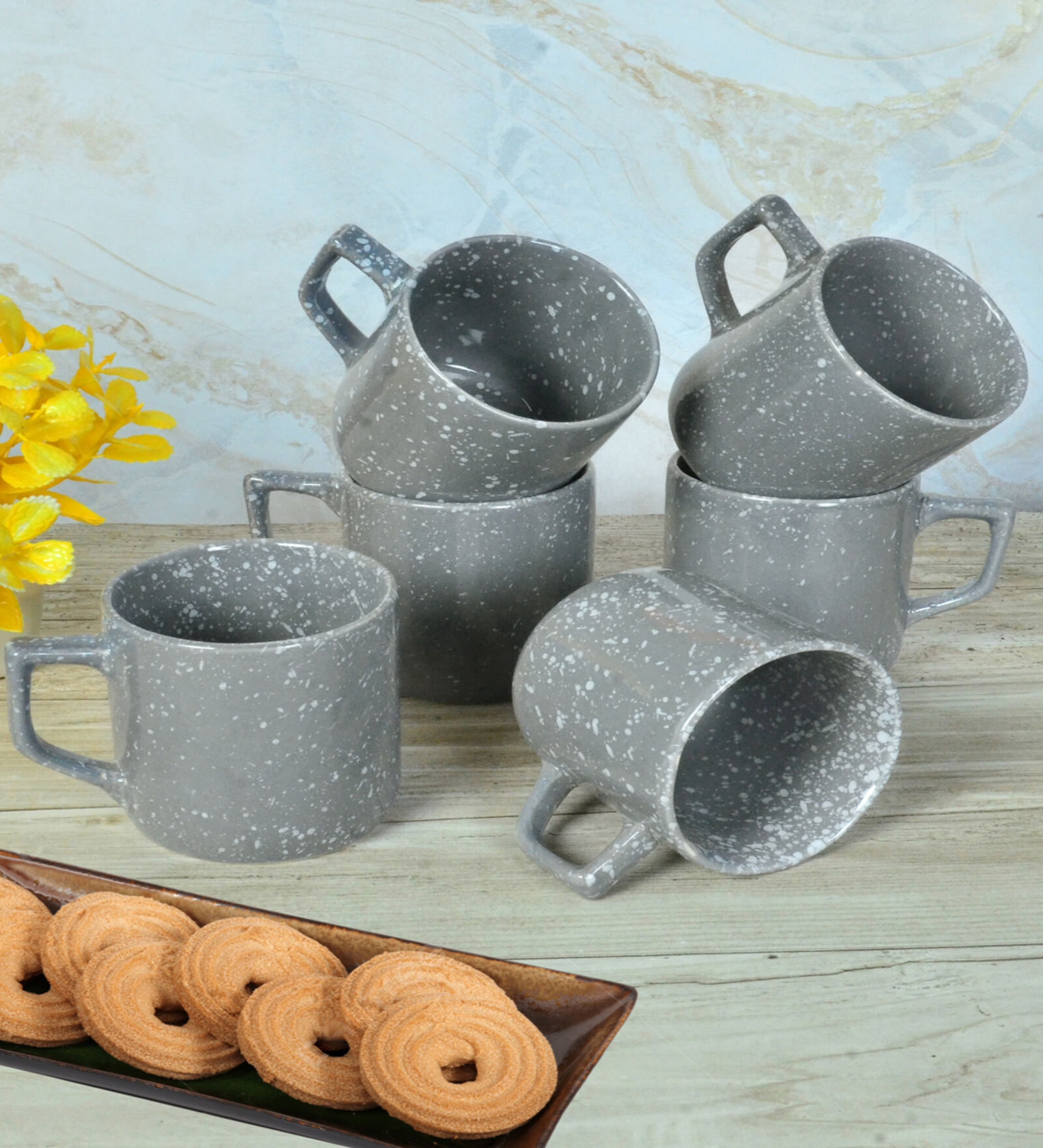 Buy Grey Solid Ceramic 230 ml Hancrafted (Set of 6 ) Tea Cups at 70% ...