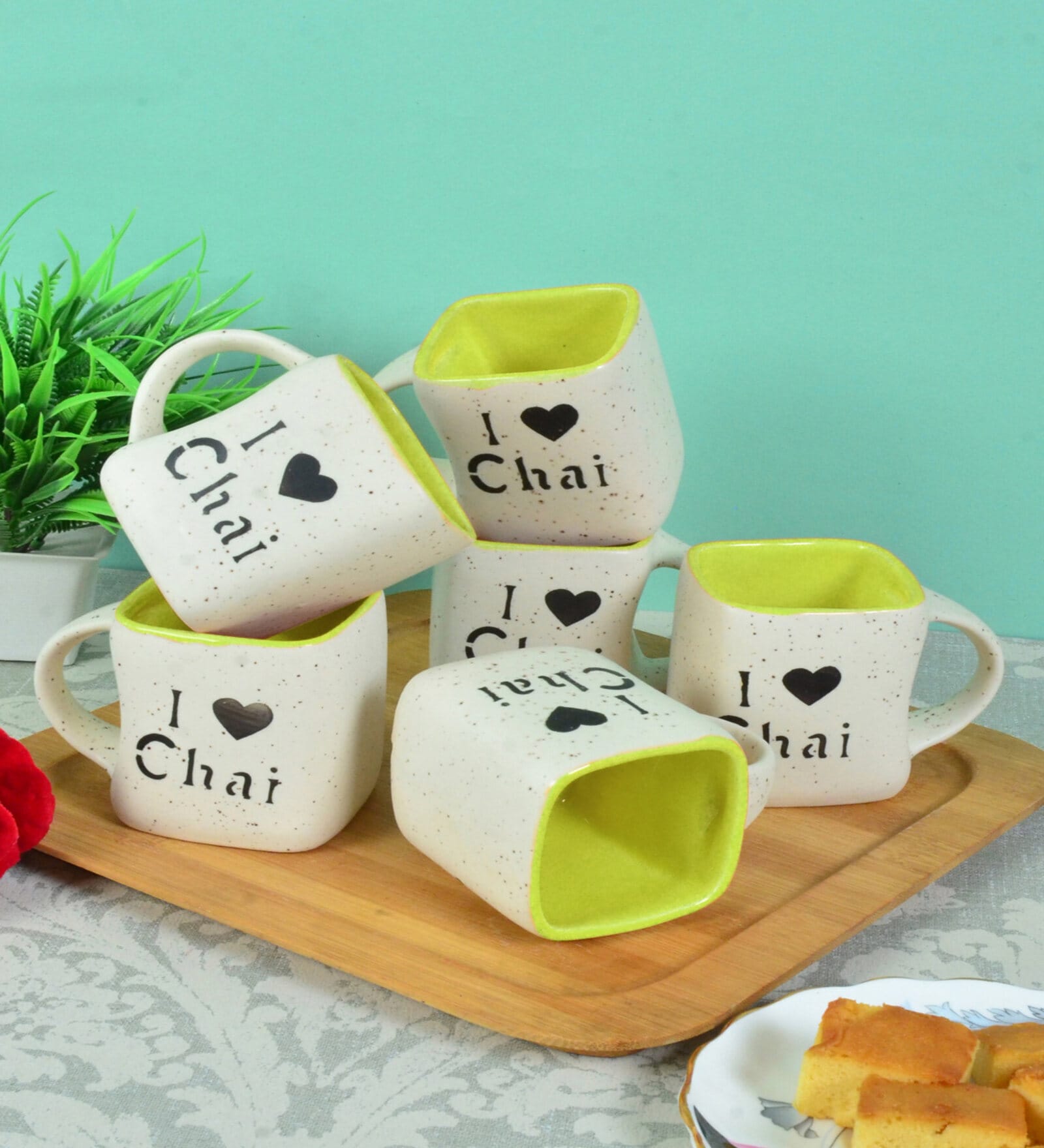 Buy Green 170 ml I Love Chai Handcrafted Ceramic (Set of 6) Tea Cups at ...