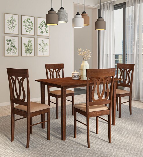 Buy Fabiola Solid Wood 4 Seater Dining Set in Walnut Finish Online ...