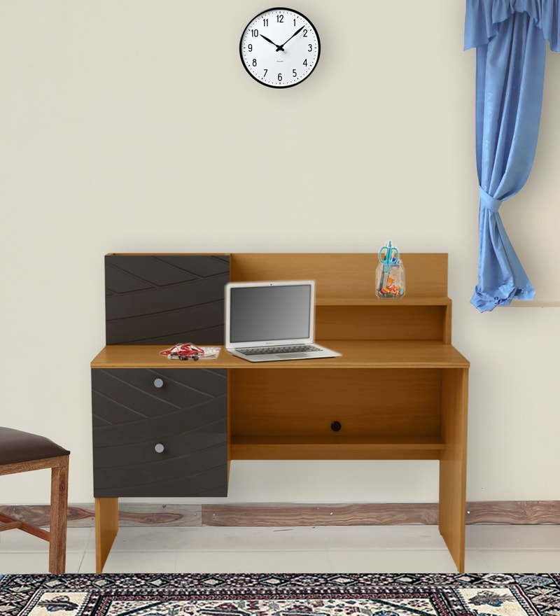 Krystal Engineering Wood Study Table In Urban Teak White