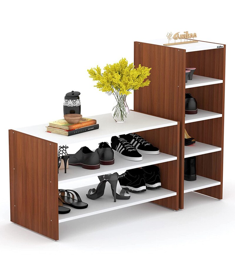 Buy Falter Open Shoe Rack in Walnut & White Finish Online - Open Shoe ...