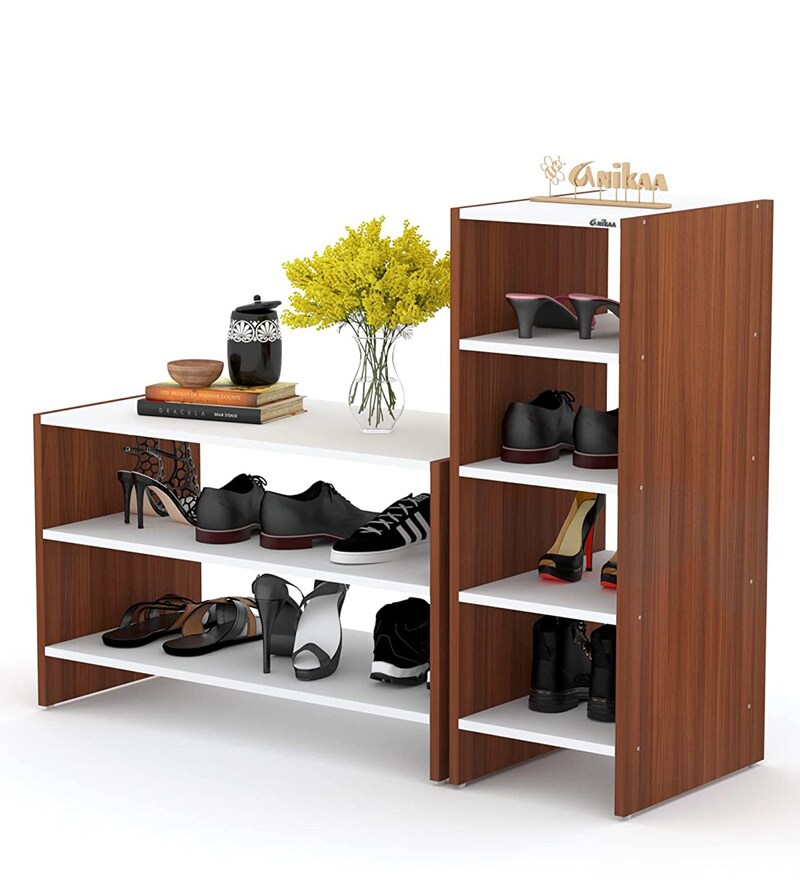 Buy Falter Open Shoe Rack in Walnut & White Finish Online - Open Shoe ...