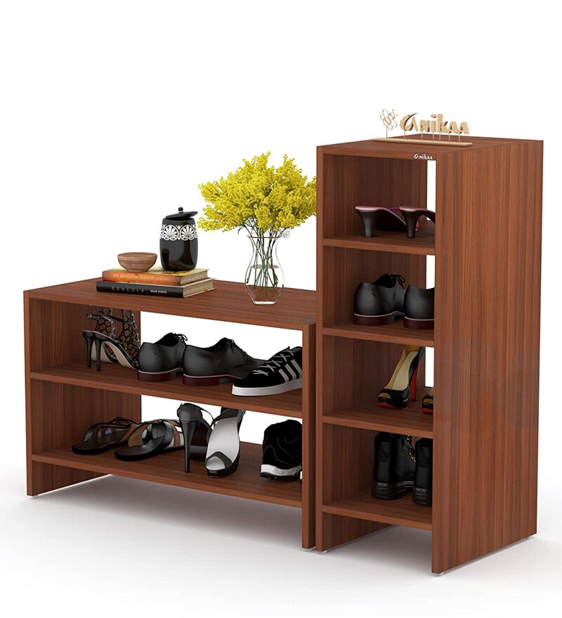 Buy Falter Open Shoe Rack in Walnut Finish by Anikaa Online - Open Shoe ...