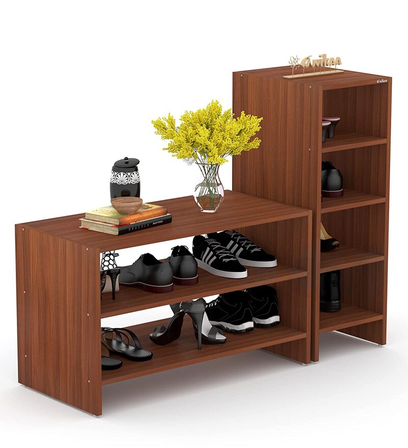 Buy Falter Open Shoe Rack in Walnut Finish by Anikaa Online - Open Shoe ...
