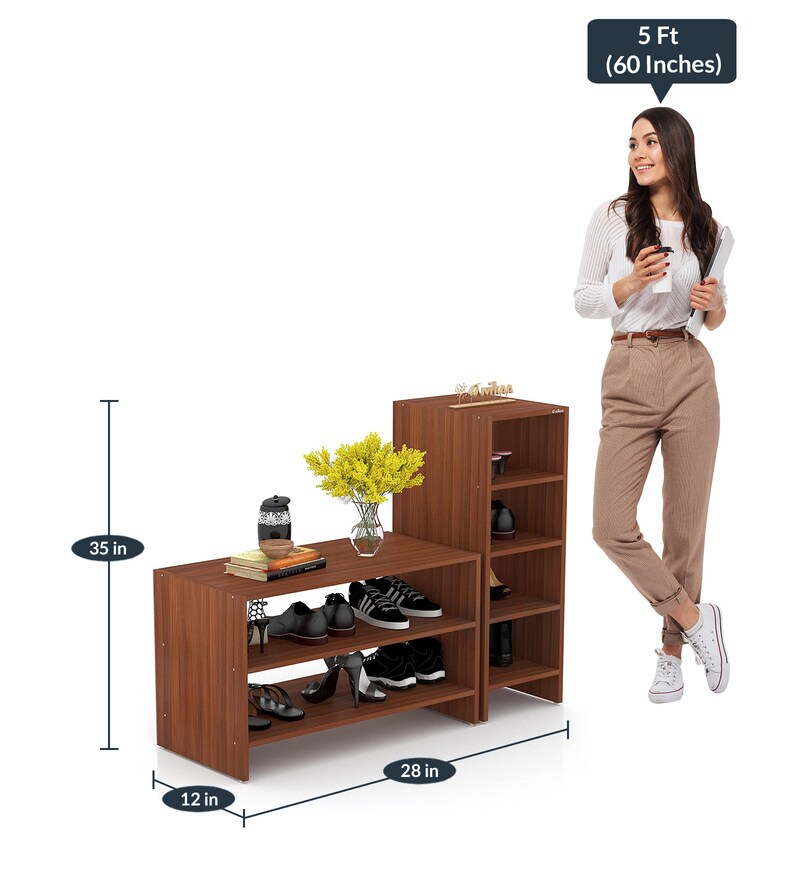 Buy Falter Open Shoe Rack in Walnut Finish by Anikaa Online - Open Shoe ...