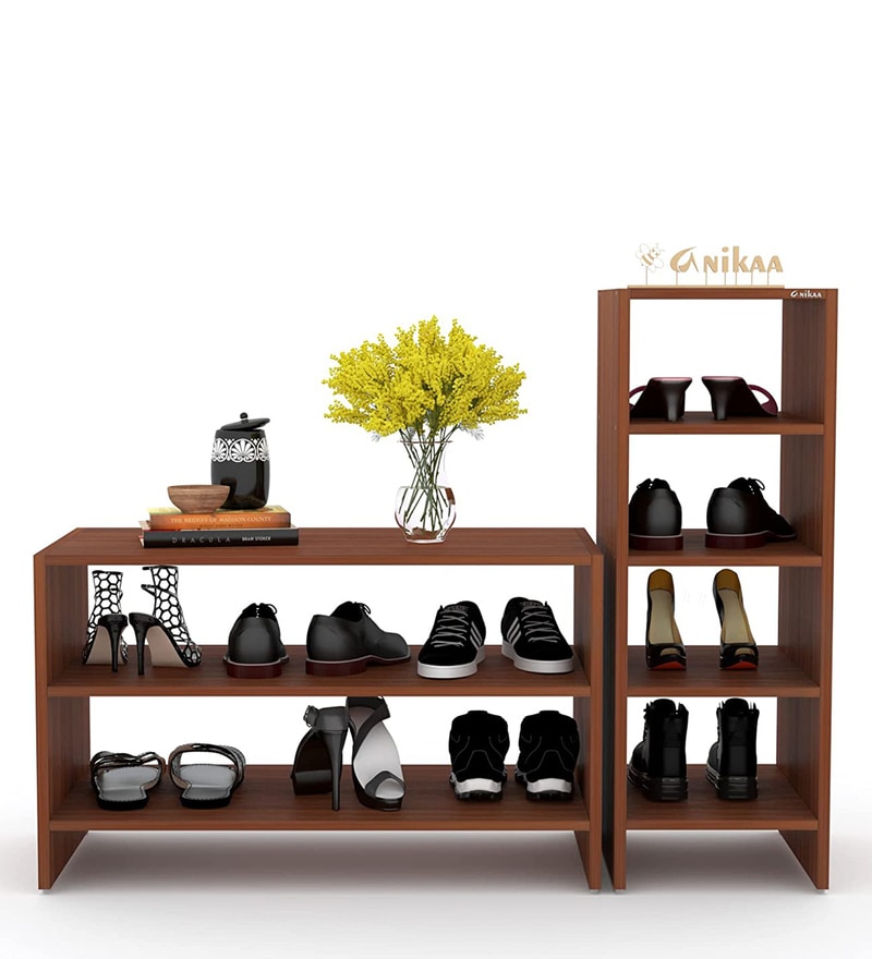 Buy Falter Open Shoe Rack in Walnut Finish by Anikaa Online - Open Shoe ...