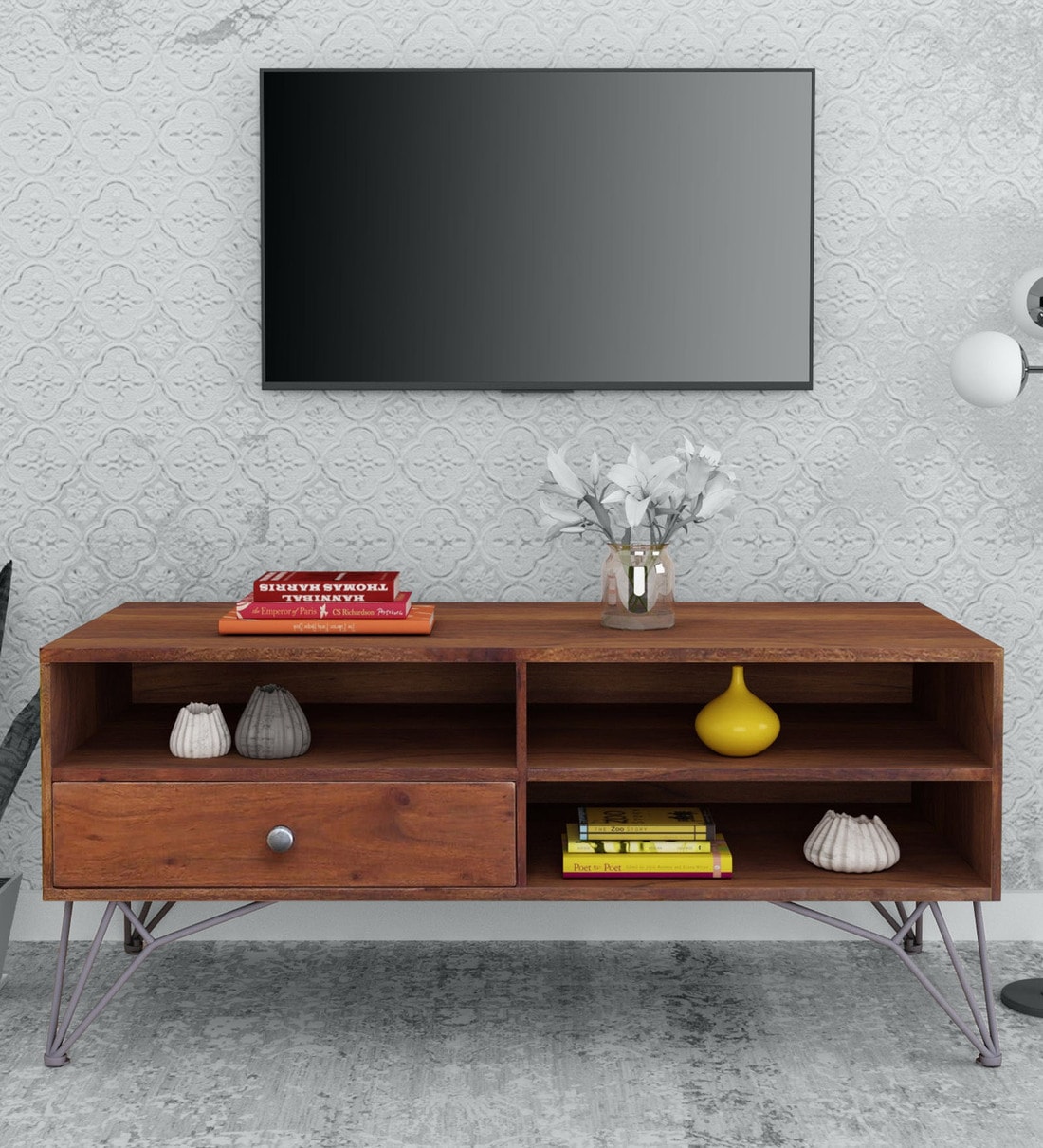 Buy Ferme Solid Wood TV Unit with Drawer in Premium Acacia Finish at 1% ...